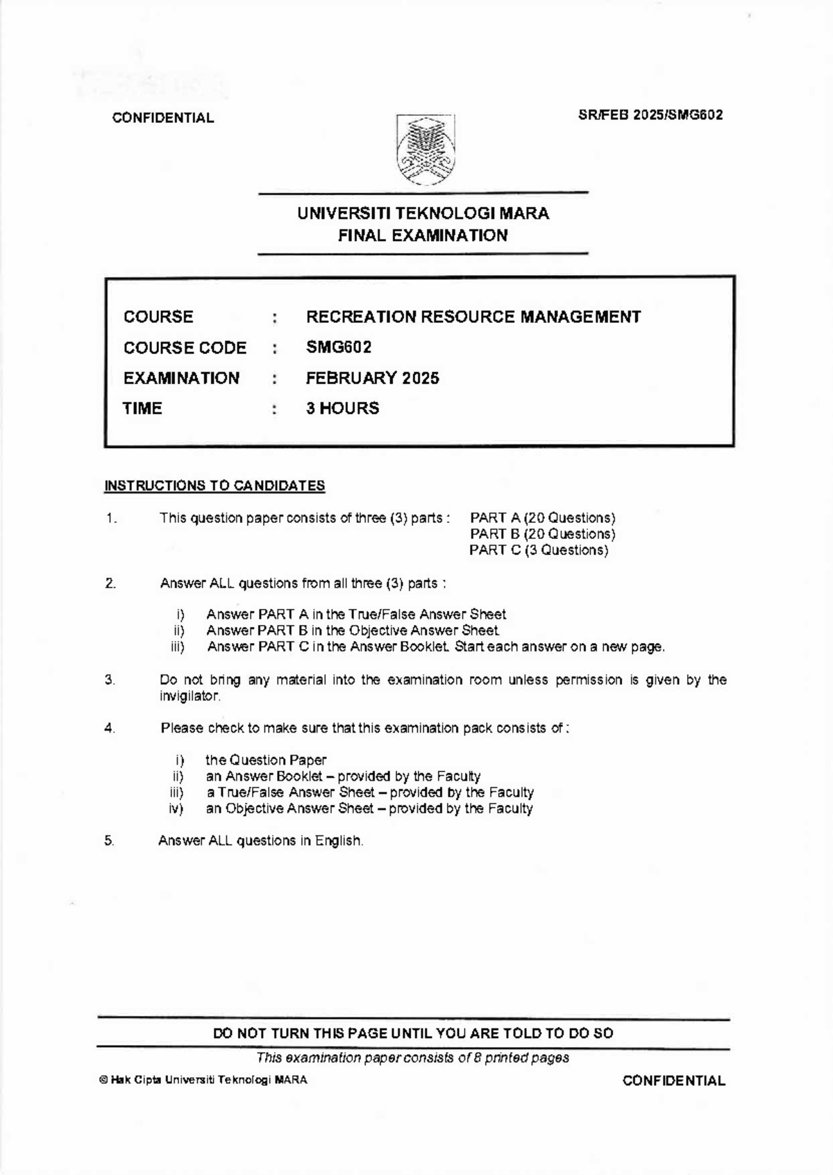 Recreation Resource Management Final Exam SMG602 February 2025 - Studocu