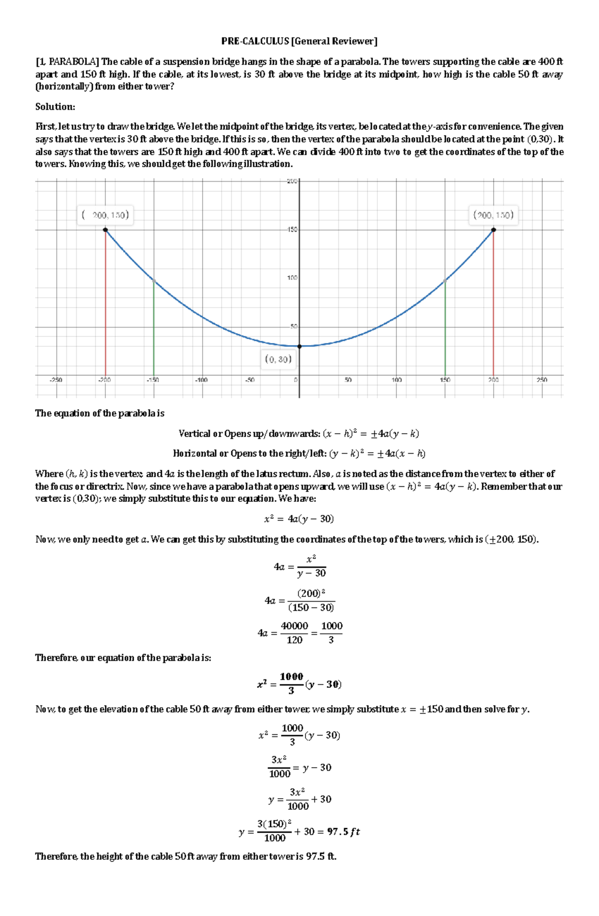 Pre Calc Solutions: Parabolas, Ellipses, and Hyperbolas - Studocu