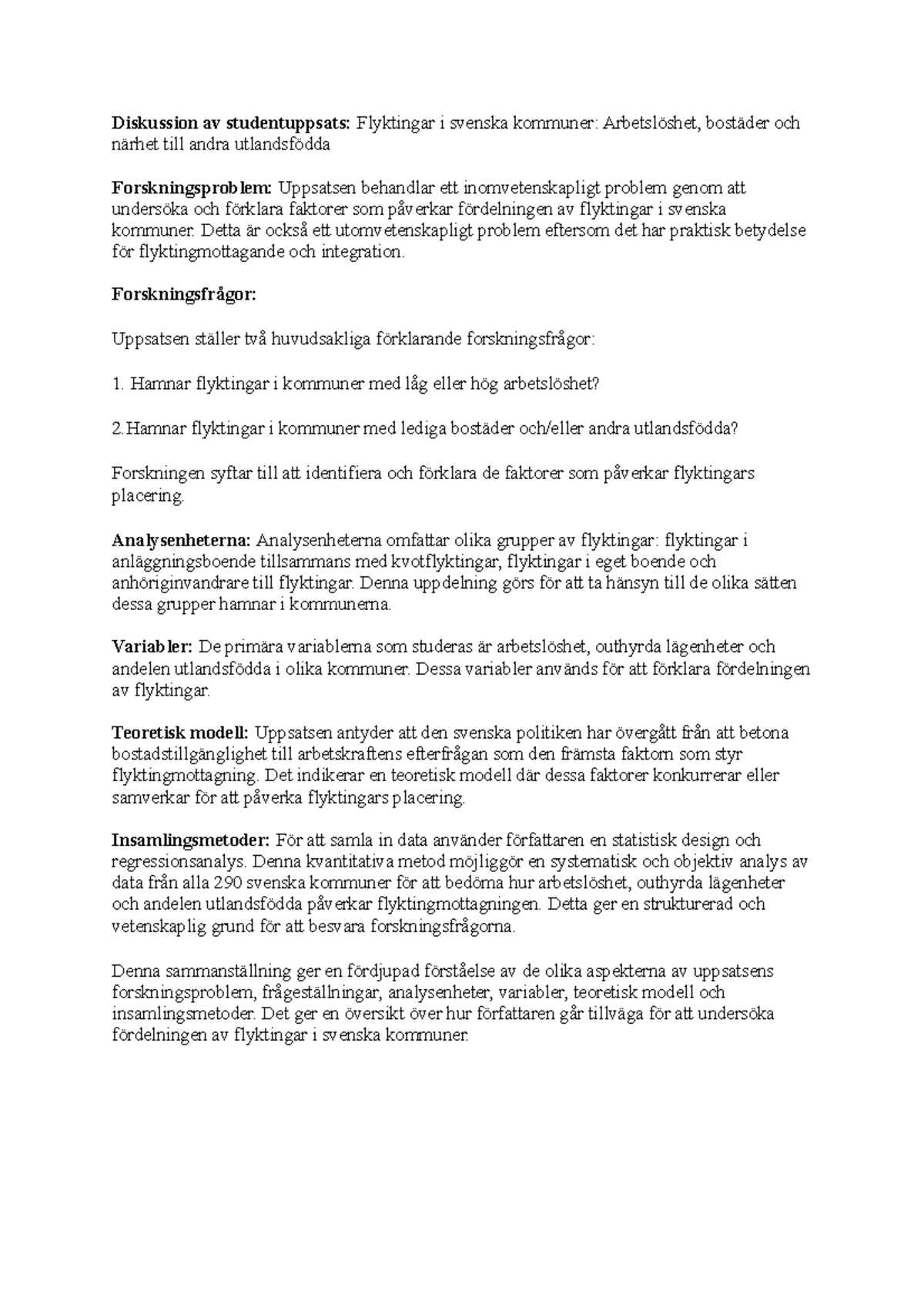 Övning design och urval - Zinab Mohsen - Diskussion av studentuppsats ...