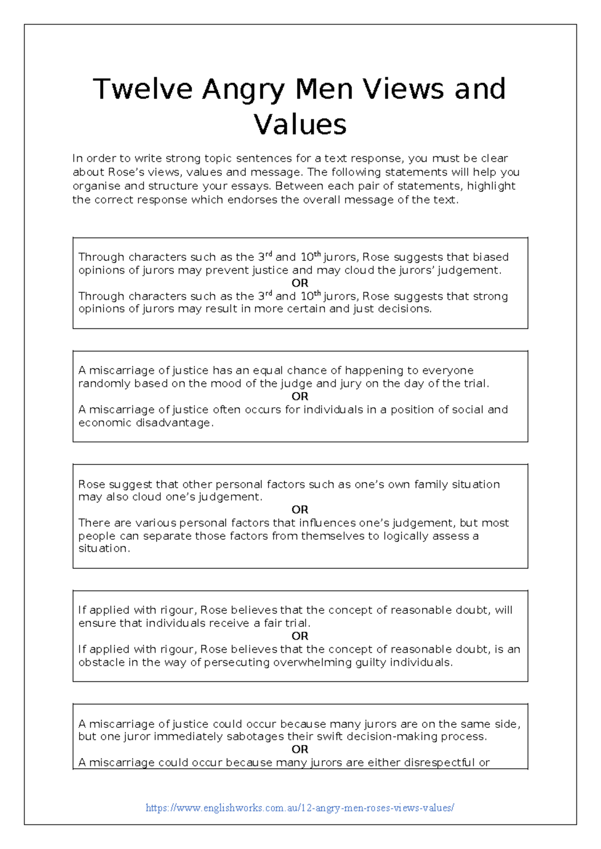 12 Angry Men (Activity) - Analyzing Views and Values in Justice - Studocu