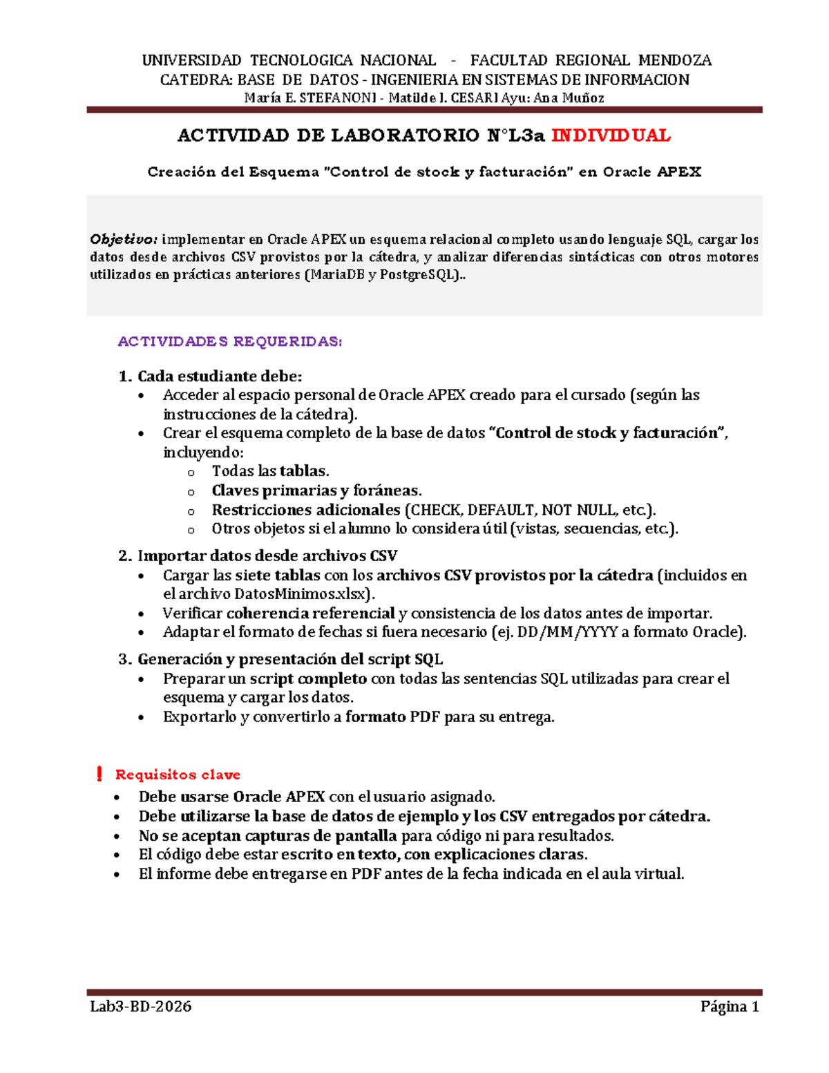 Guía de Laboratorio 3: Creación de Esquema de Stock en Oracle APEX - DB - Studocu