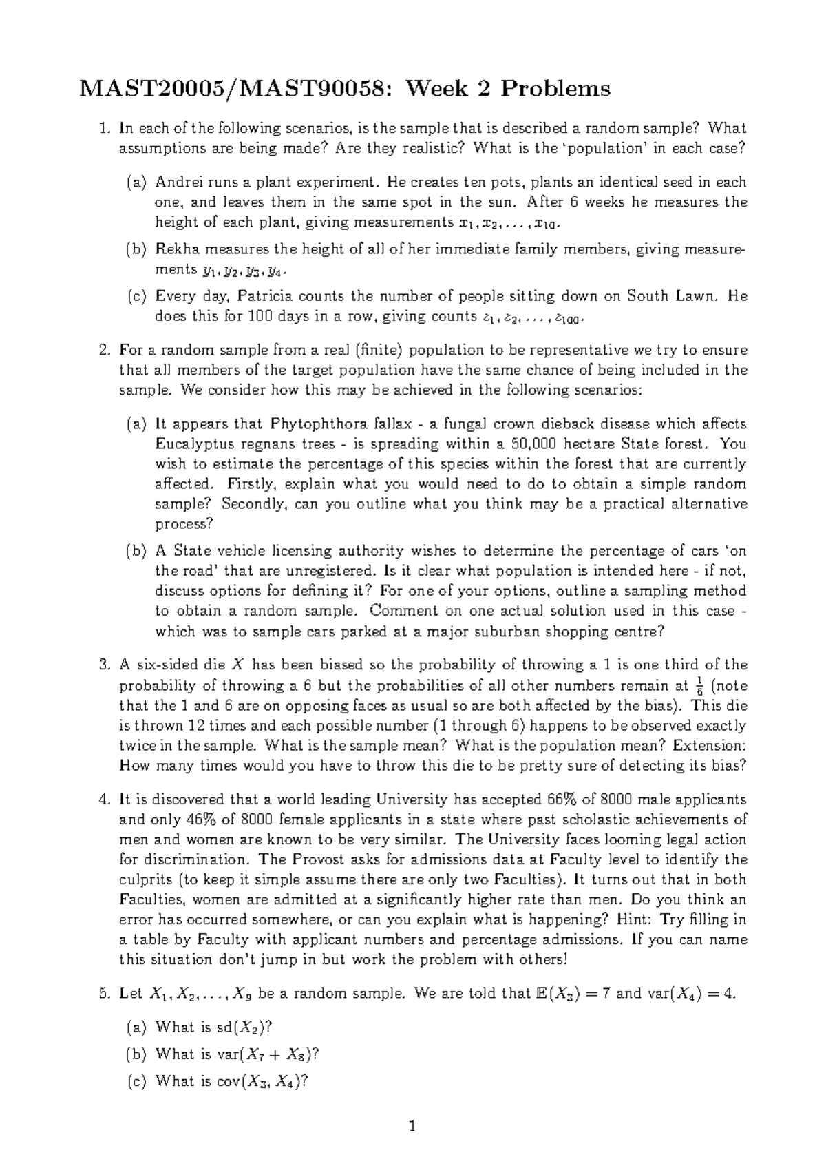 MAST20005/MAST90058: Week 2 Tutorial Problems and Solutions - Studocu