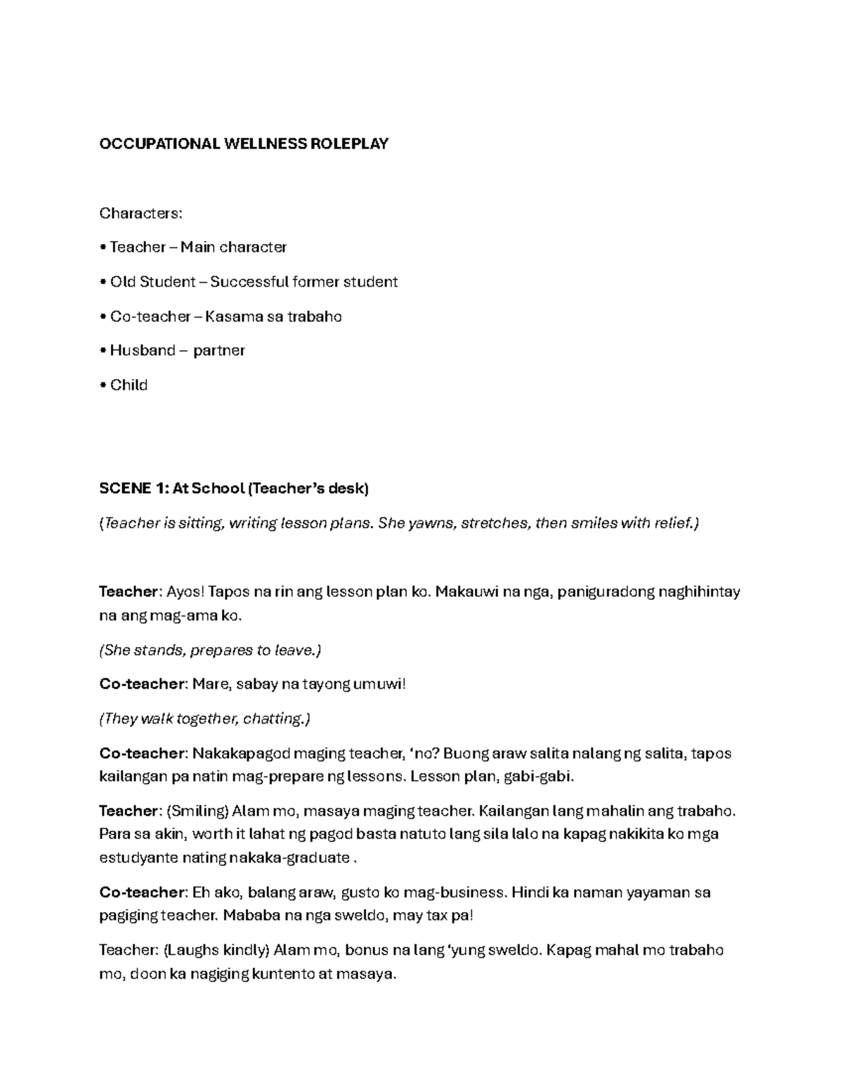 OCC 101: Occupational Wellness Roleplay Script - Studocu