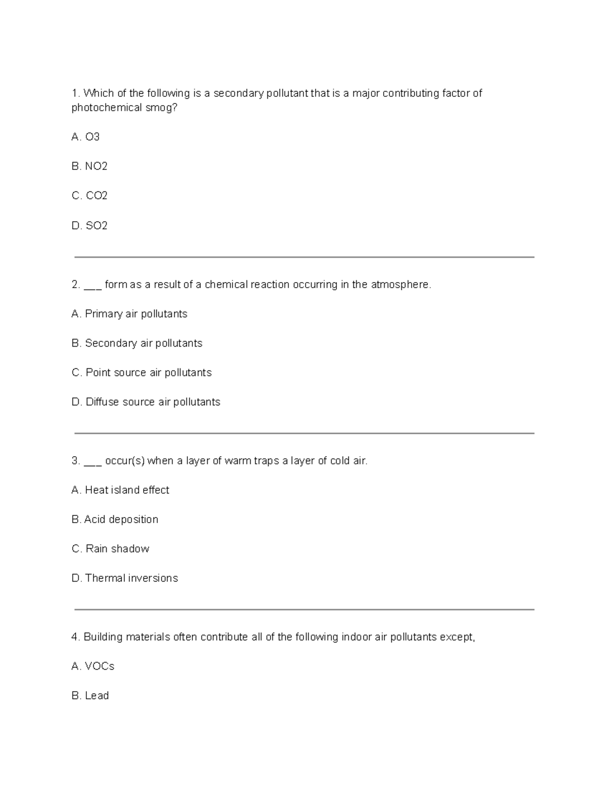 APES Unit 7 Multiple Choice Questions on Air Pollution Impact - Studocu