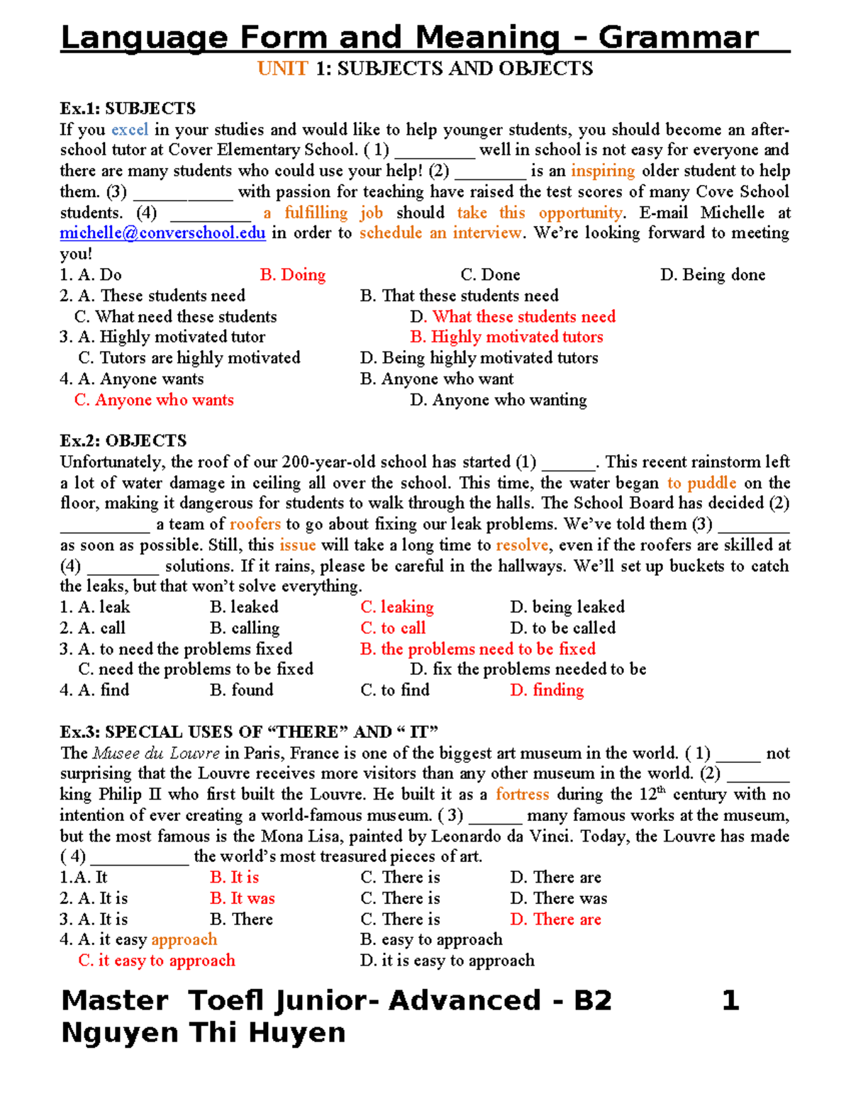 Master Toefl Junior Advanced B2 Grammar: Language Form & Meaning Unit 1 ...