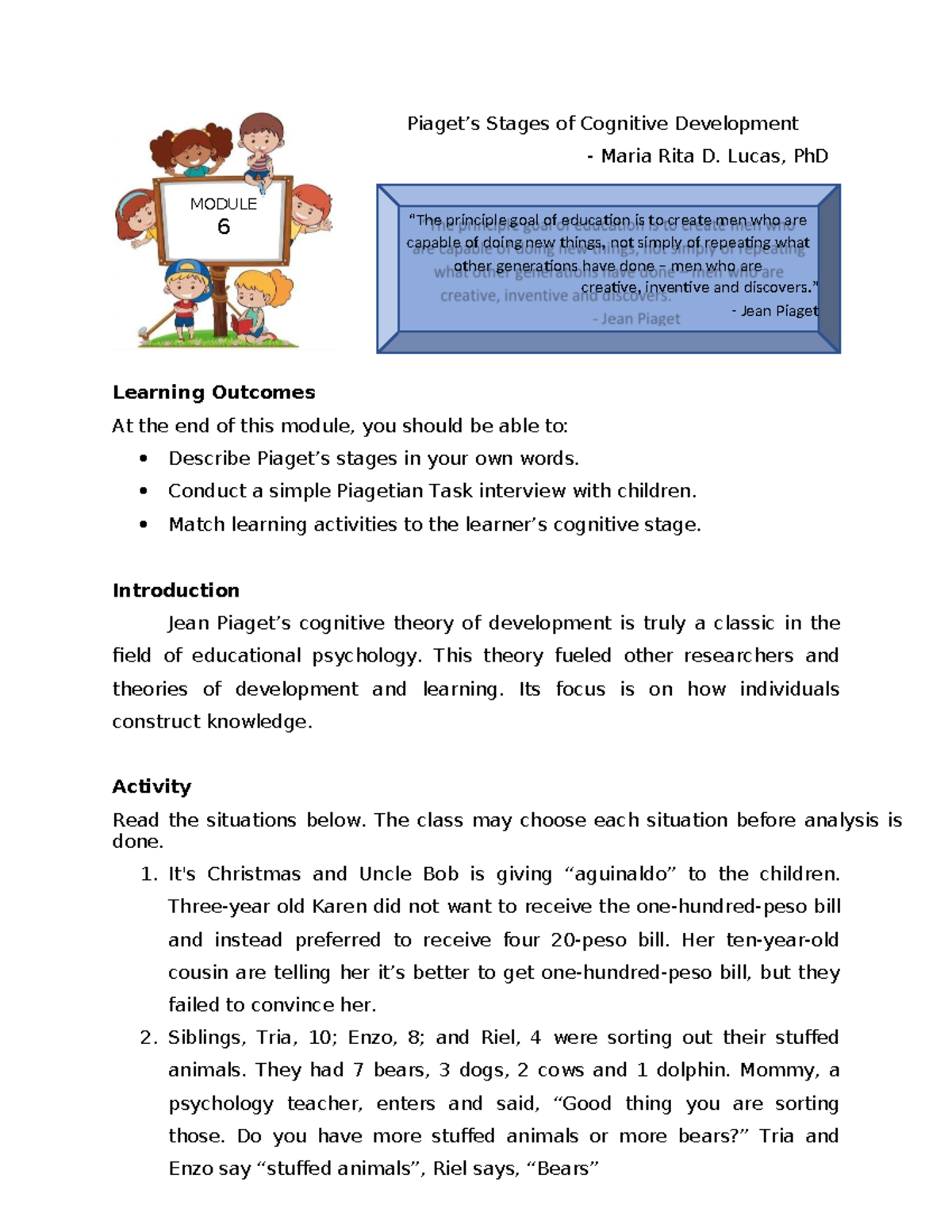 Module 6-8: Understanding Piaget’s Stages of Cognitive Development ...