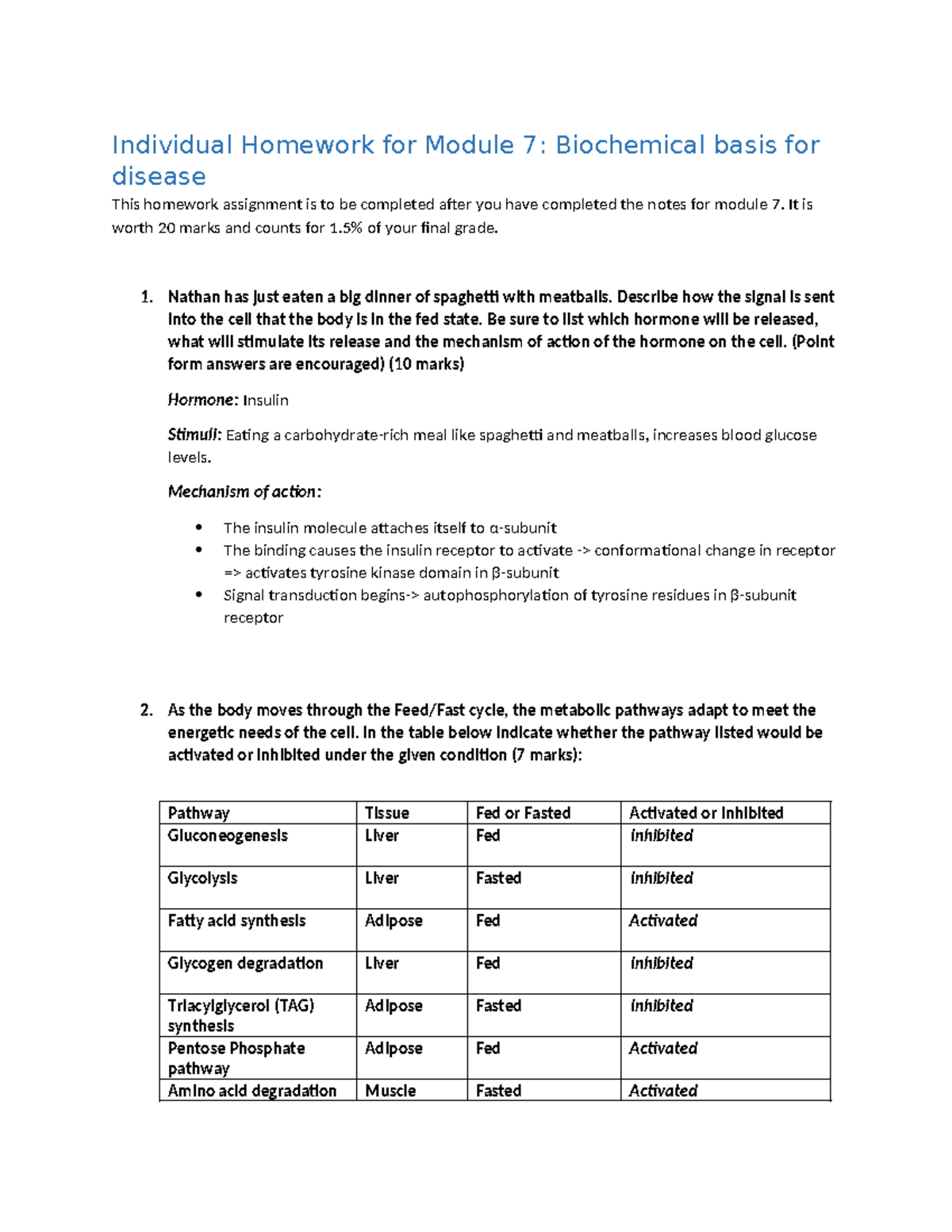 BCHM 270 NS23 Module 7: Biochemical Basis for Disease Homework - Studocu
