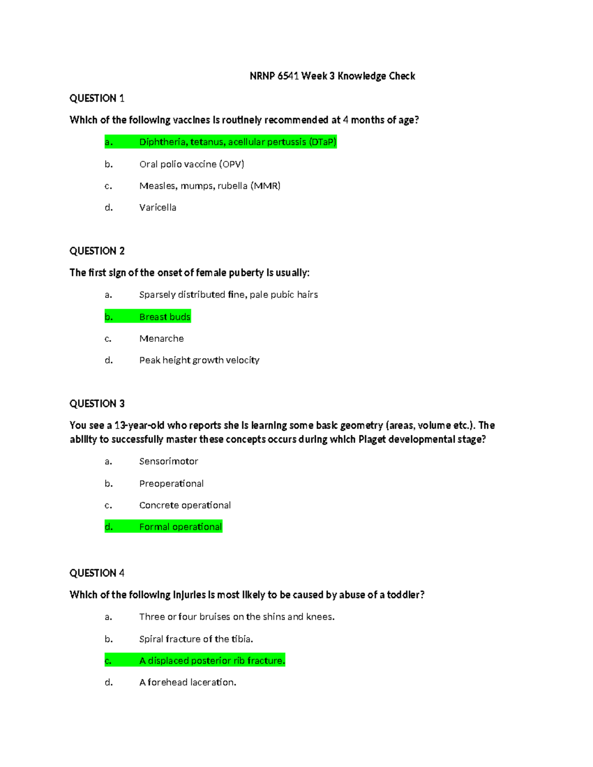 NRNP 6541 Week 3 Quiz - Knowledge Check and Study Questions - Studocu