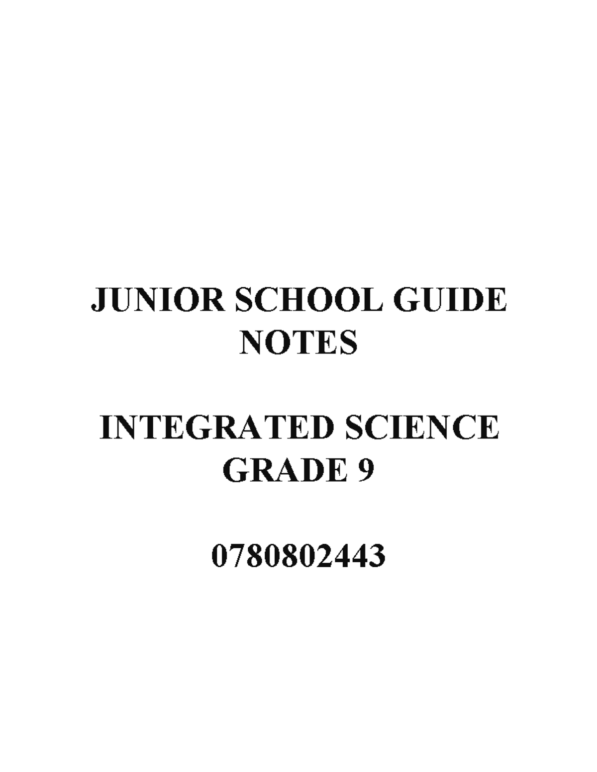 Grade 9 Integrated Science Teaching Notes (DOYEN 0780802443) - Studocu