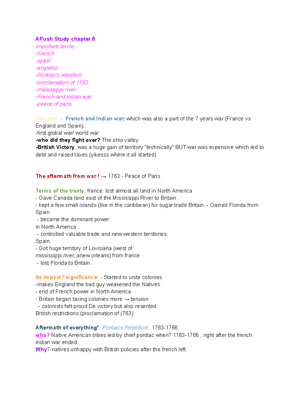 APUSH Study Notes: Chapter 6 - French and Indian War Overview - Studocu