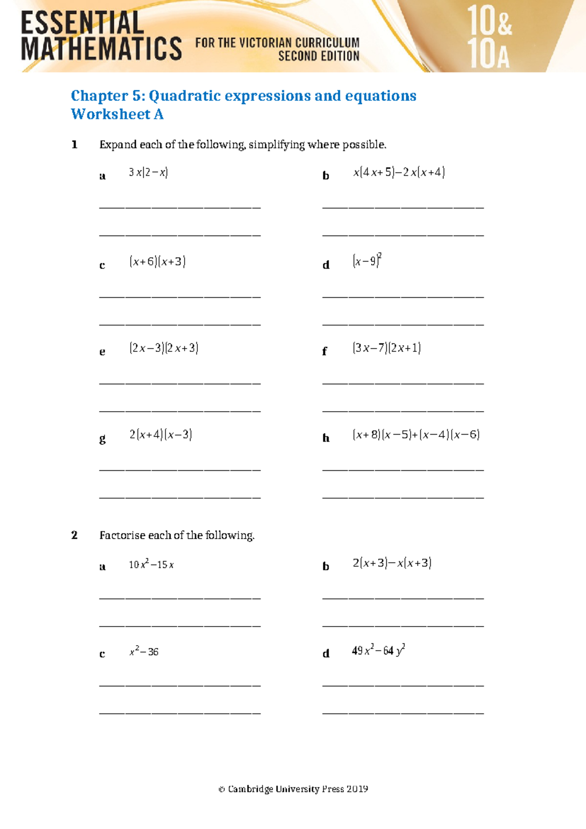 Advanced Algebra #1 - Chapter 5: Quadratic expressions and equations ...