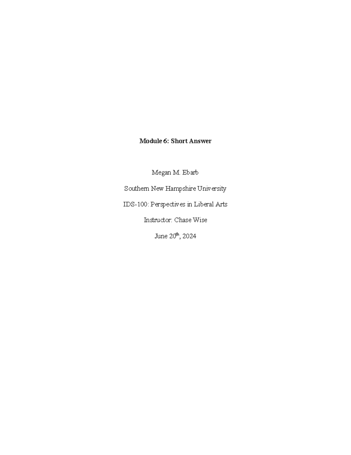 Module 6 Short Answer - Assignment - Module 6: Short Answer Megan M ...