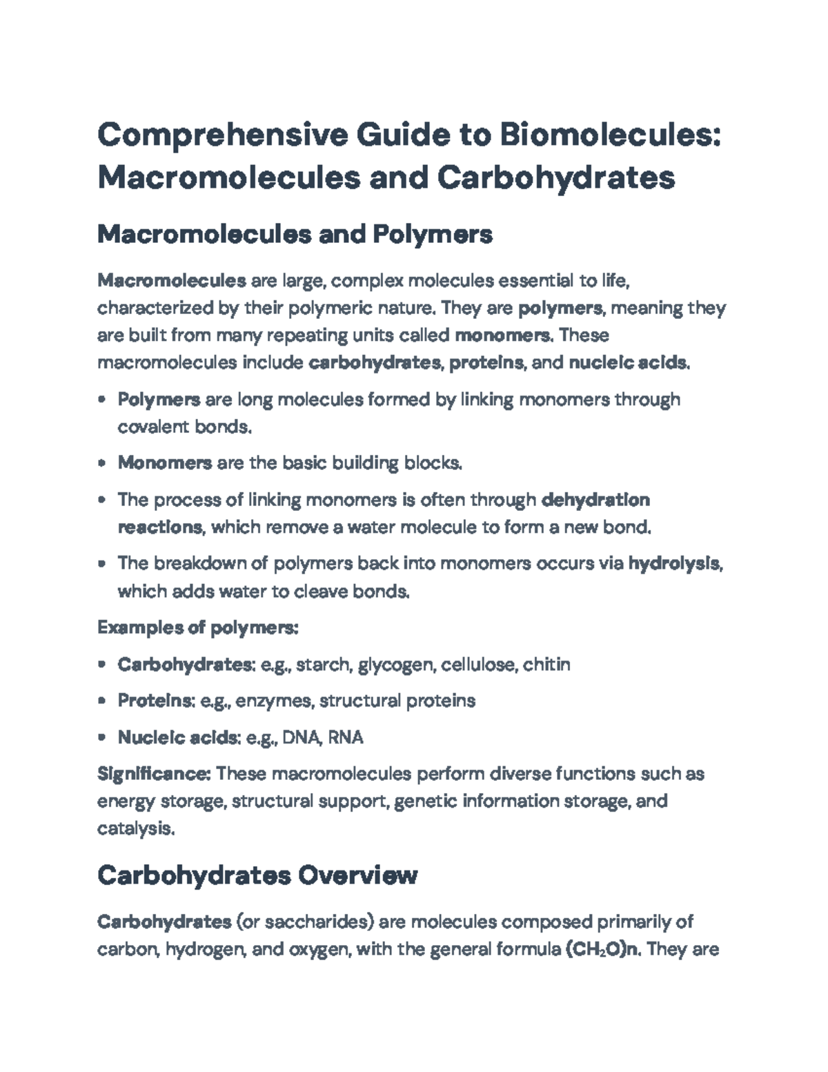 Comprehensive Study of Biomolecules: Macromolecules & Carbohydrates ...