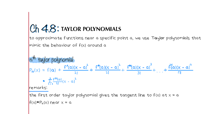 Ch 4.8: Taylor Polynomials for Function Approximation - Studocu
