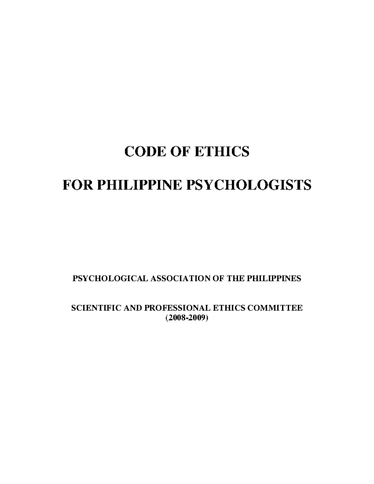 PAP Code of Ethics for Philippine Psychologists: Comprehensive ...