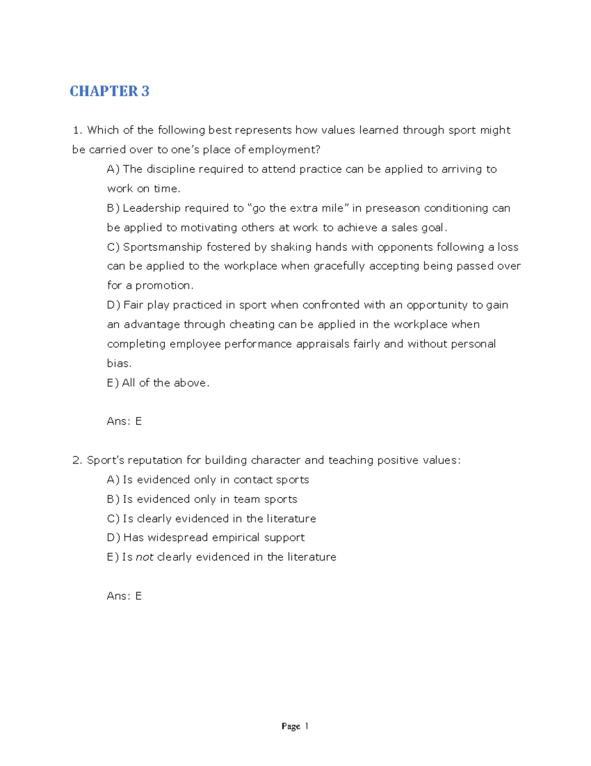CHAPTER 3: The Role of Sports in Building Character and Values - Studocu