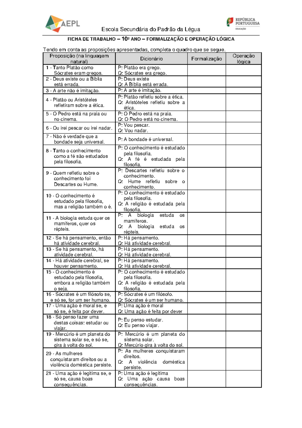 Ficha de trabalho 2 - Formaliza e Opera - Escola Secundária do Padrão ...