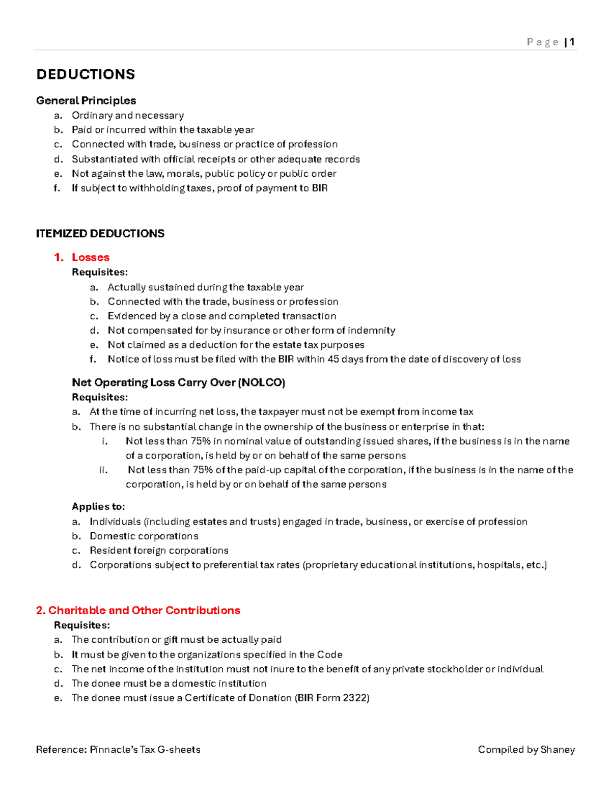 DEDUC 101: General Principles of Deductions and Itemized Expenses - Studocu
