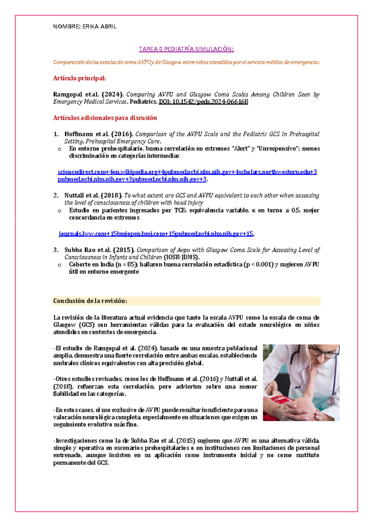 TAREA 0: Comparación de Escalas AVPU y Glasgow en Pediatría - Studocu