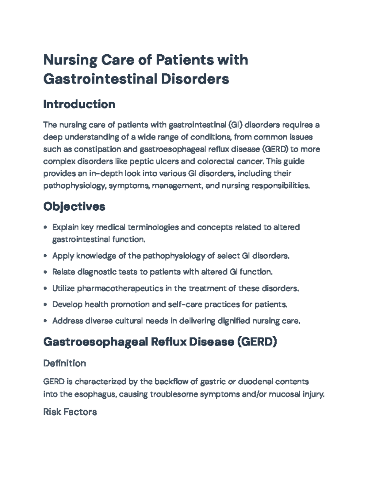 Nursing Care for GI Disorders: Pathophysiology & Management Guide - Studocu