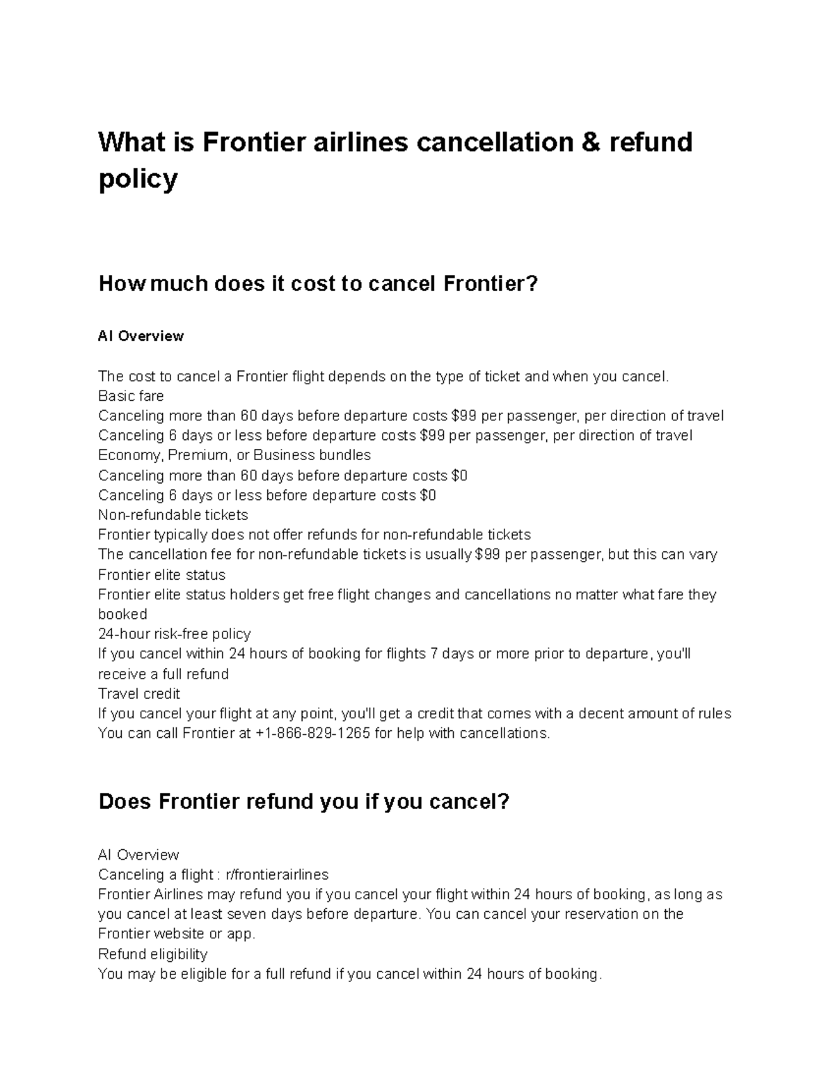 What is Frontier airlines cancellation & refund policy - Basic fare ...