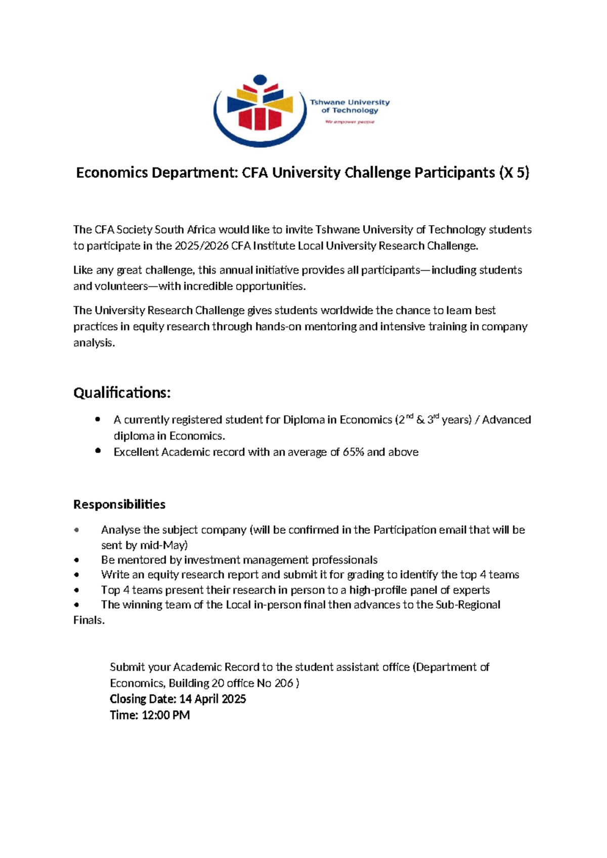 Final Economics Department CFA Challenge Participation Guide - Studocu