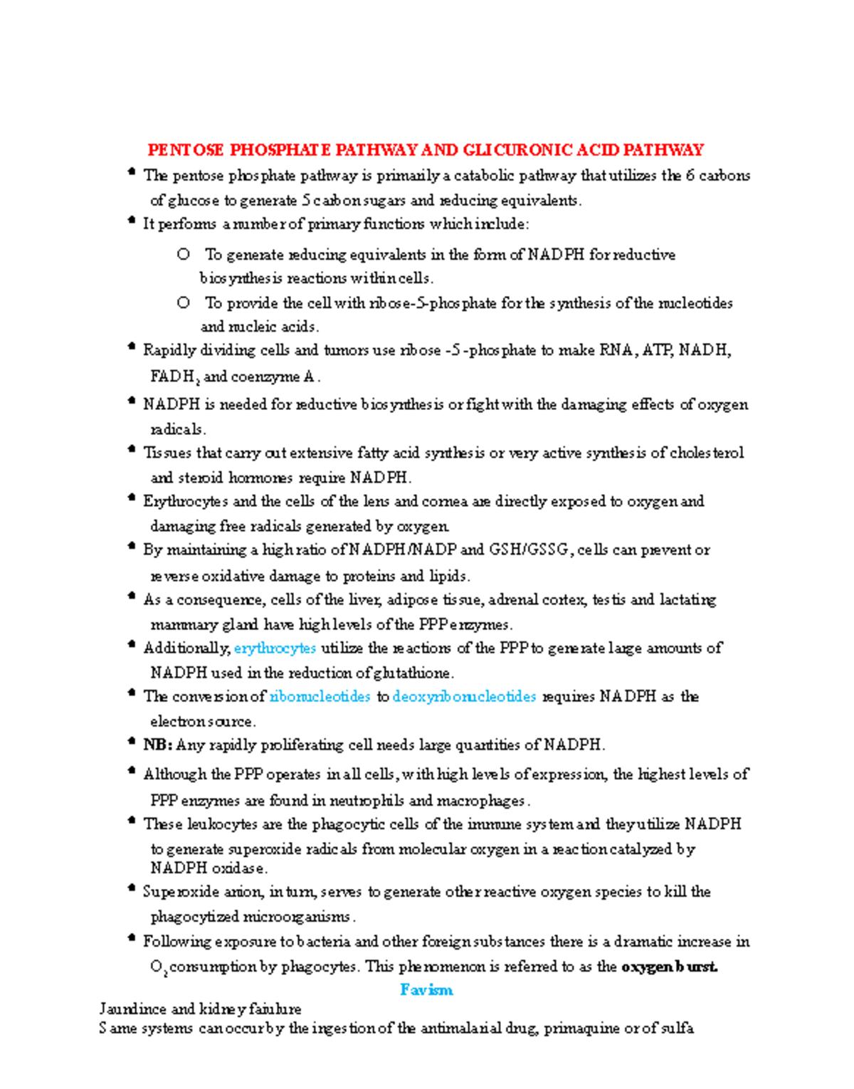 PPP - Summary notes on pentose phosphate pathway - PENTOSE PHOSPHATE ...