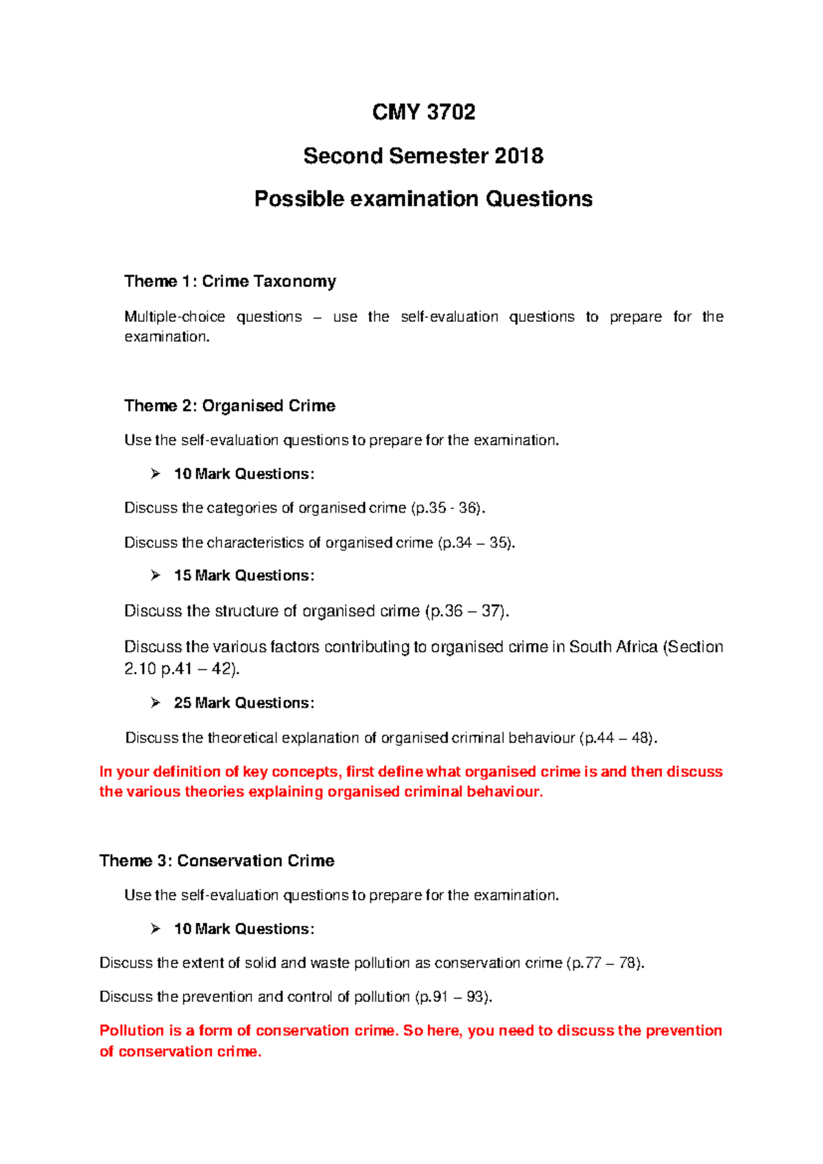 CMY3702 Possible Questions for Final Exam Preparation - Studocu