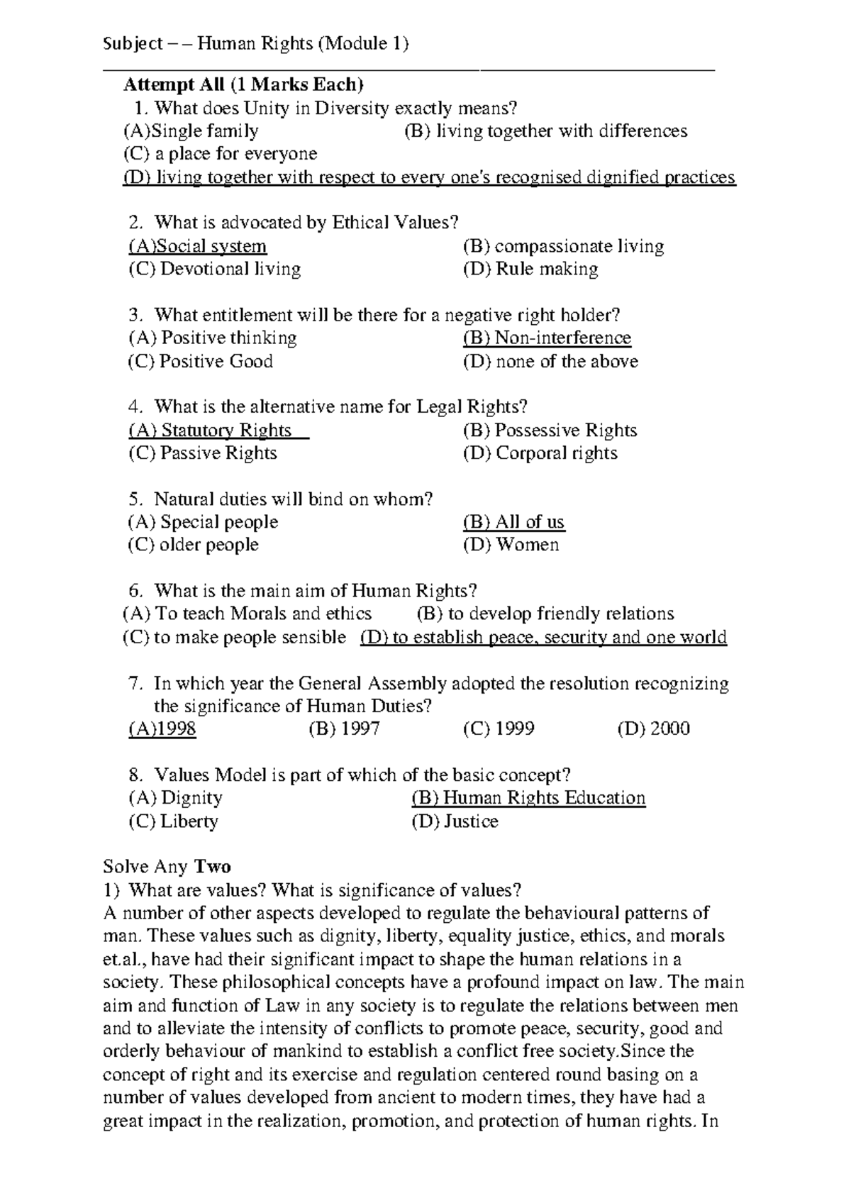 HRE1: Human Rights Module 1 Exam Questions and Key Concepts - Studocu