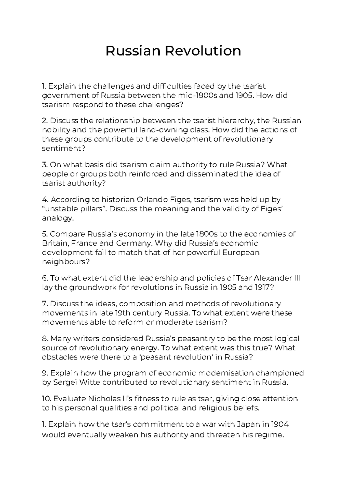 Russian Revolution Essay Practices (HIST 101): Challenges and ...