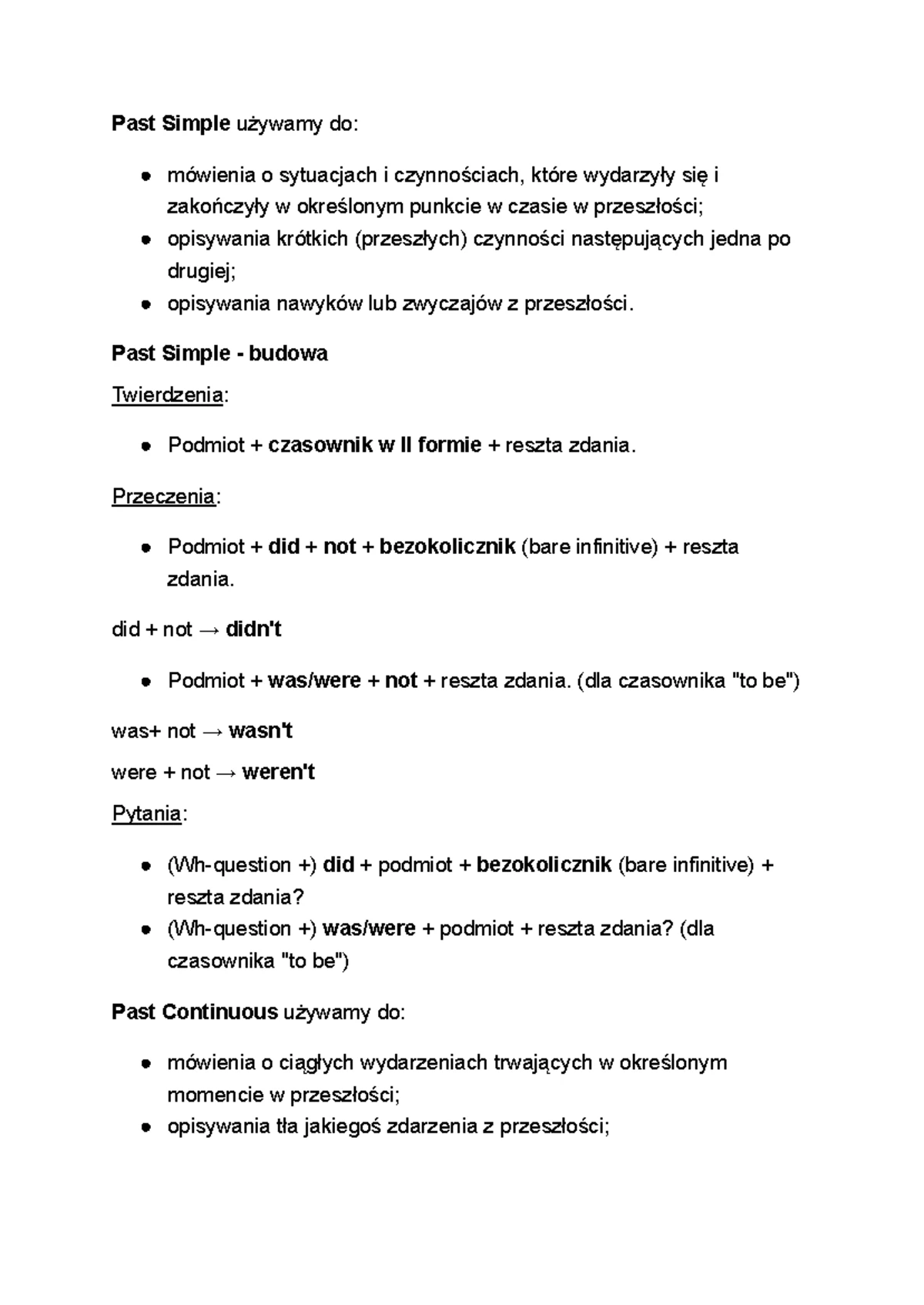 Notatka o czasie przeszłym - Past Simple - gramatyka i przykłady - Studocu
