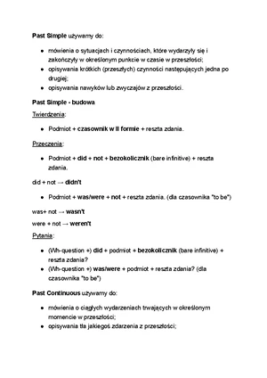 Notatka o czasie przeszłym - Past Simple - gramatyka i przykłady - Studocu