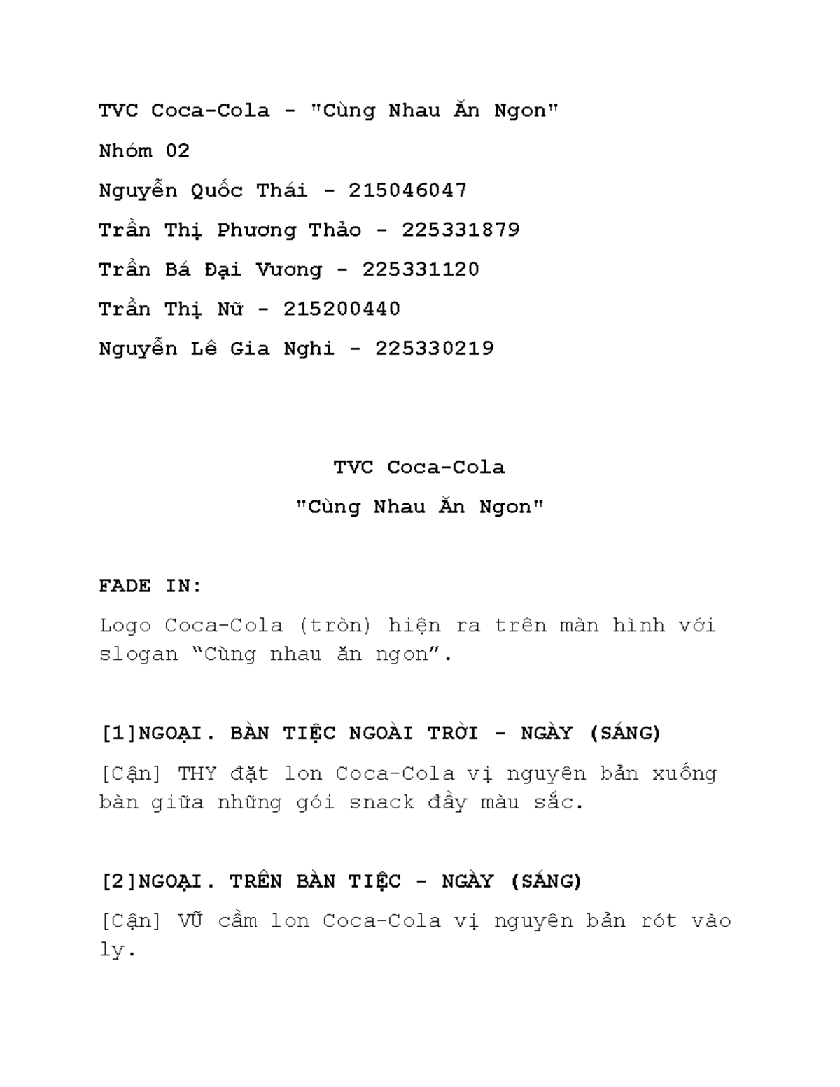 Screenplay TVC A01E - Cùng Nhau Ăn Ngon by Nhóm 02 - Studocu