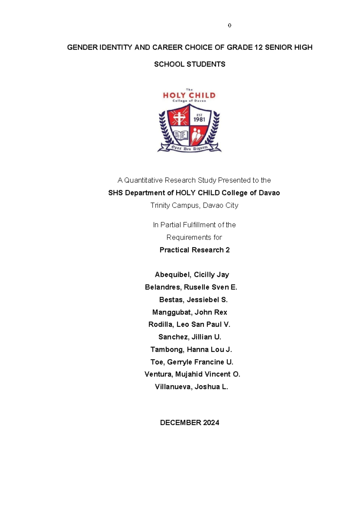 Gender Identity and Career Choices: Insights from G12 Senior HS ...