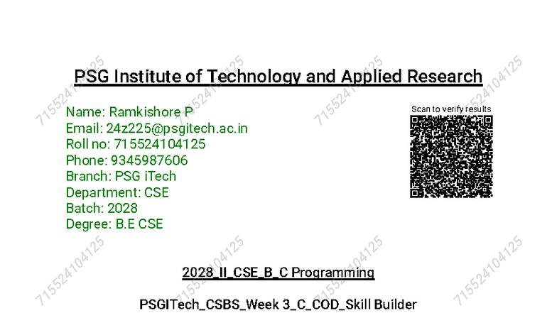 PSGITech_CSBS_Week 3_C_COD_Skill Builder Notes on Fibonacci & Patterns ...