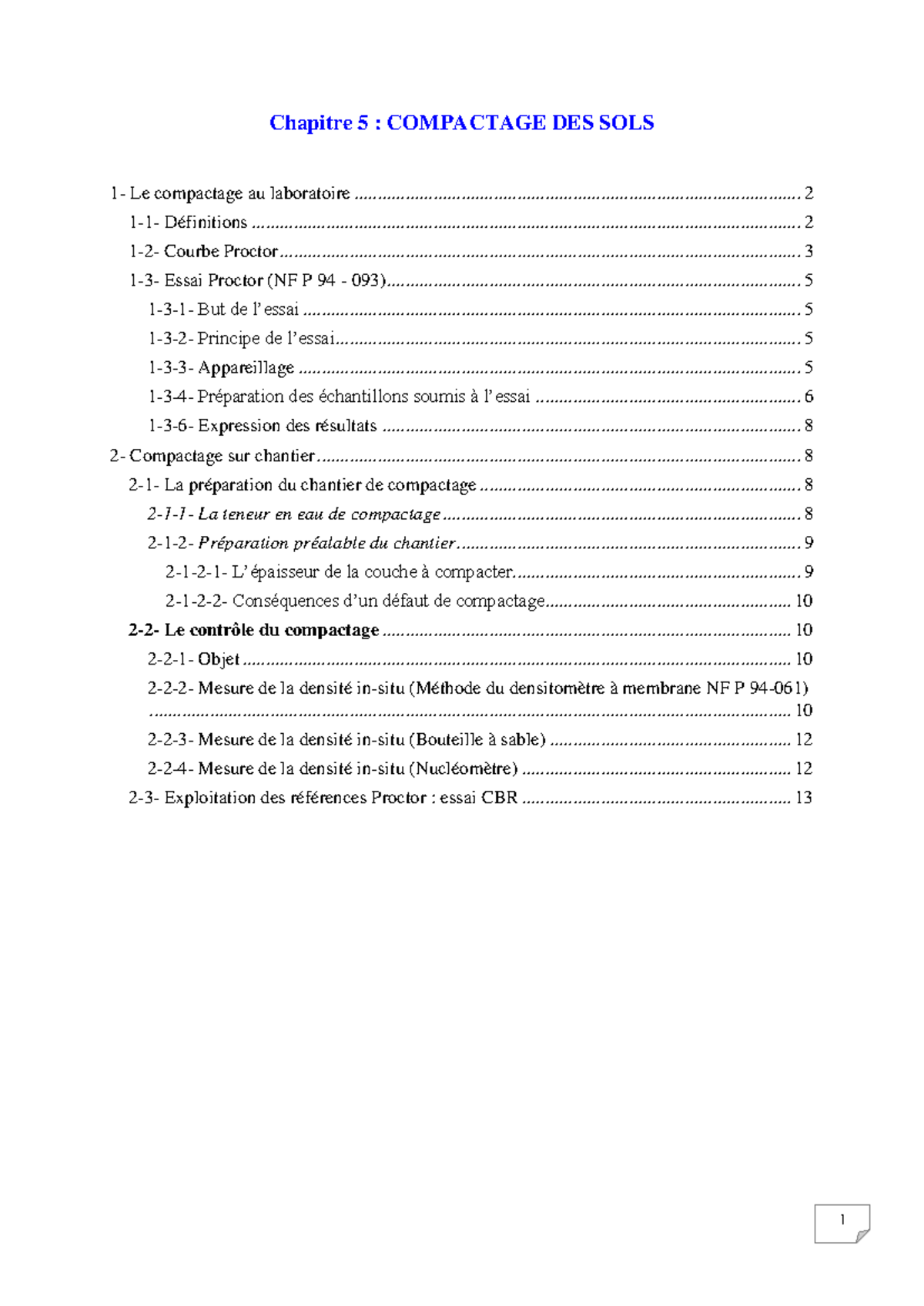 Chapitre 5 : Compactage des Soils et Essai Proctor (NF P 94-093) - Studocu