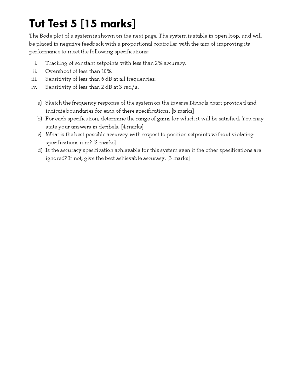 Tut Test 5 2025 Memo - EEE3094: Bode Plot Analysis and Specifications ...