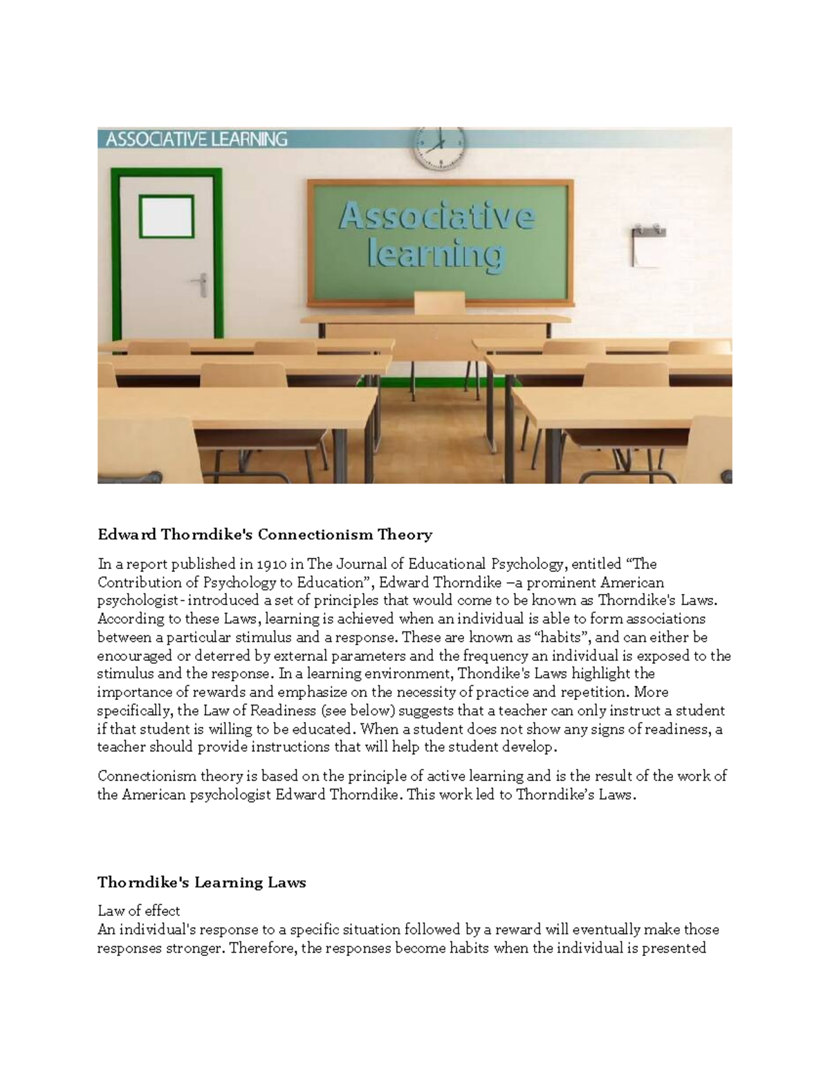 Connectionism theory - Edward Thorndike's Connectionism Theory In a ...
