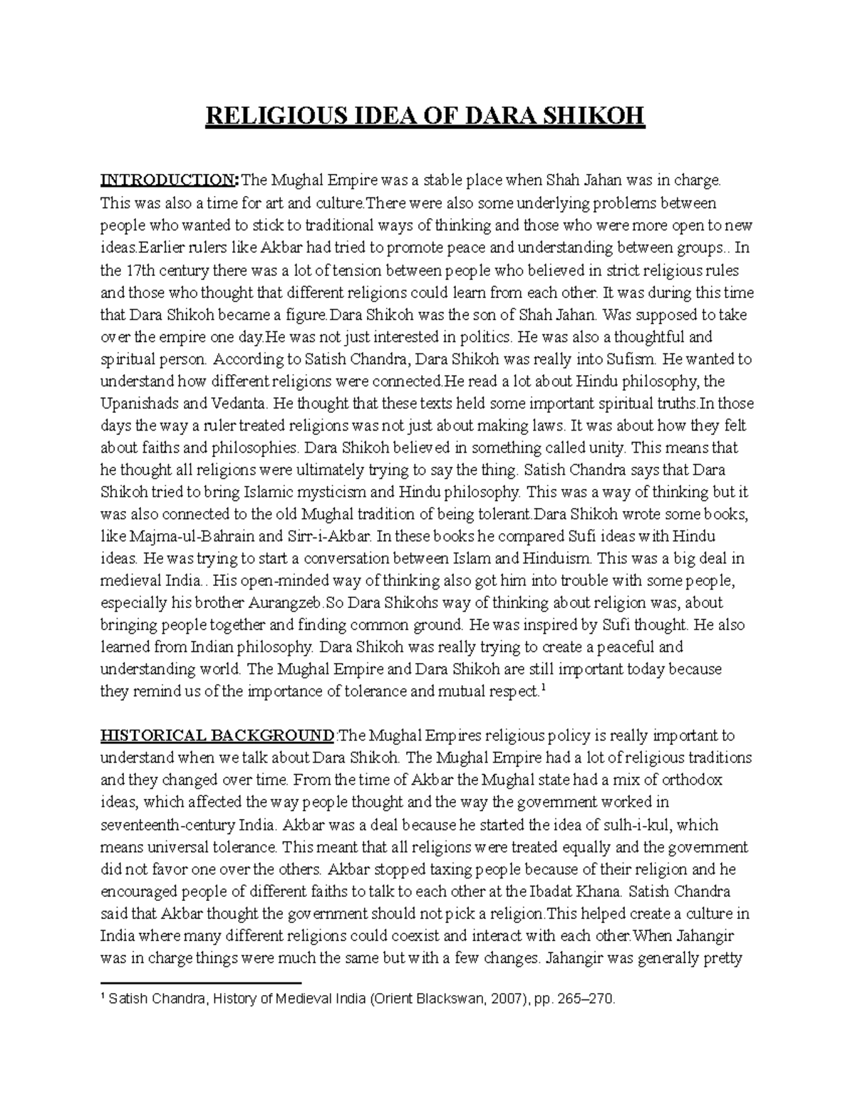 HIST 101: Religious Ideas of Dara Shikoh - A Historical Overview - Studocu
