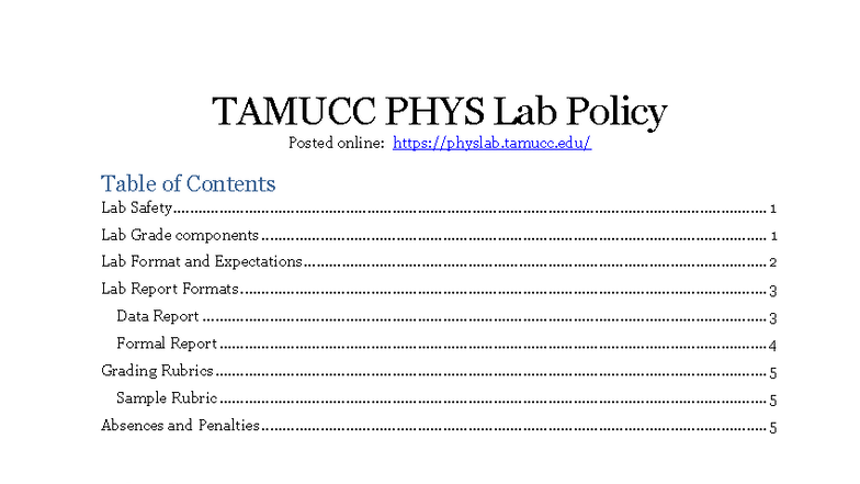 TAMUCC PHYS Lab Policy: Safety, Grading, and Report Guidelines - Studocu
