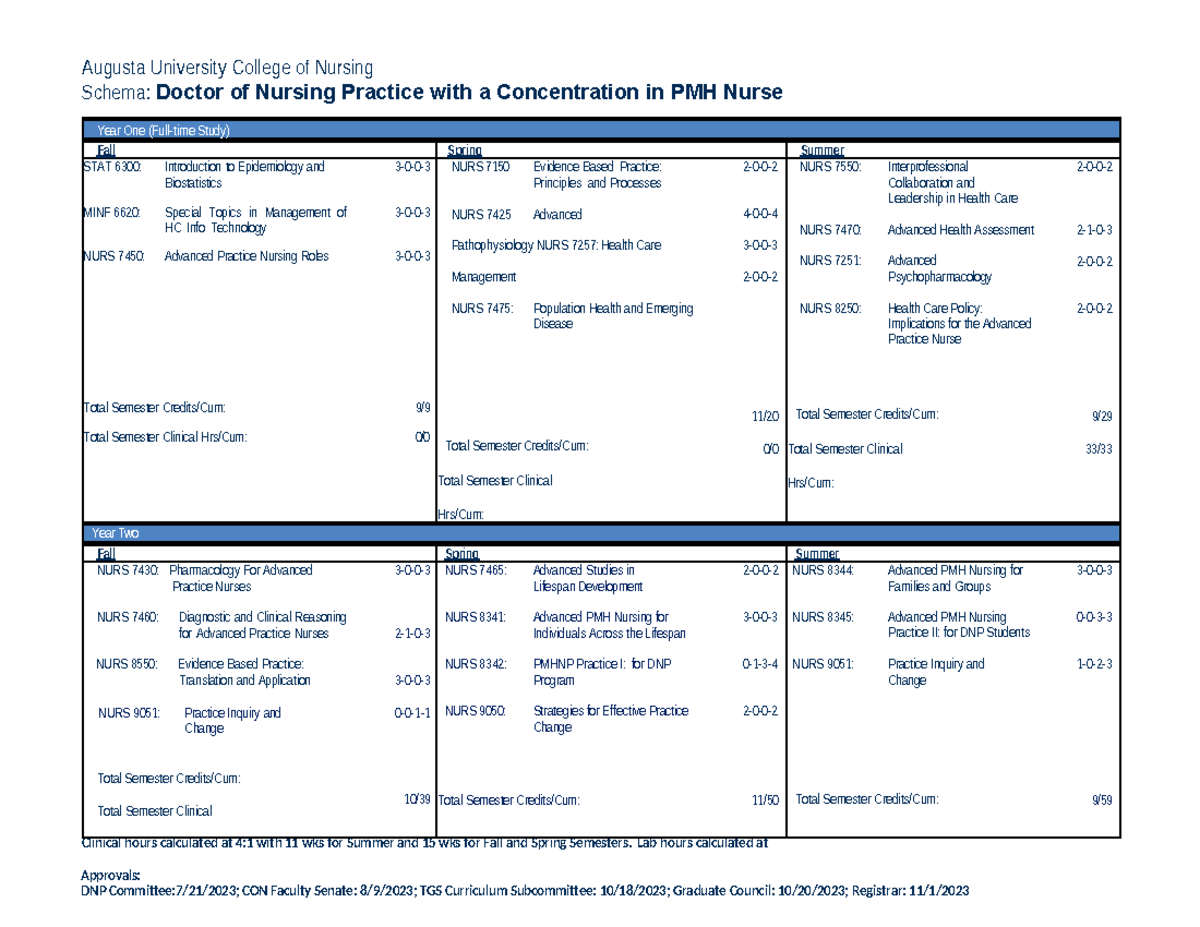 Augusta University DNP PMHNP Year One & Two Course Overview and Notes ...