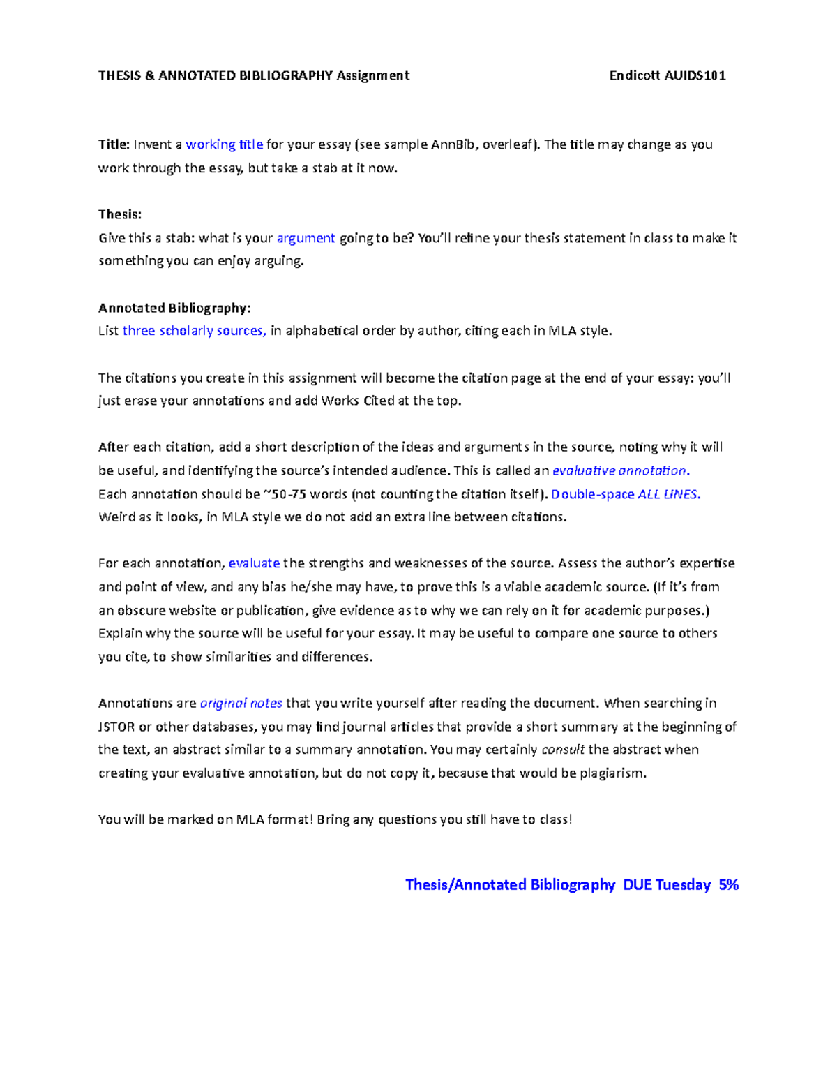 AUIDS101 Thesis Annotated Bibliography Assignment 2025 - Studocu