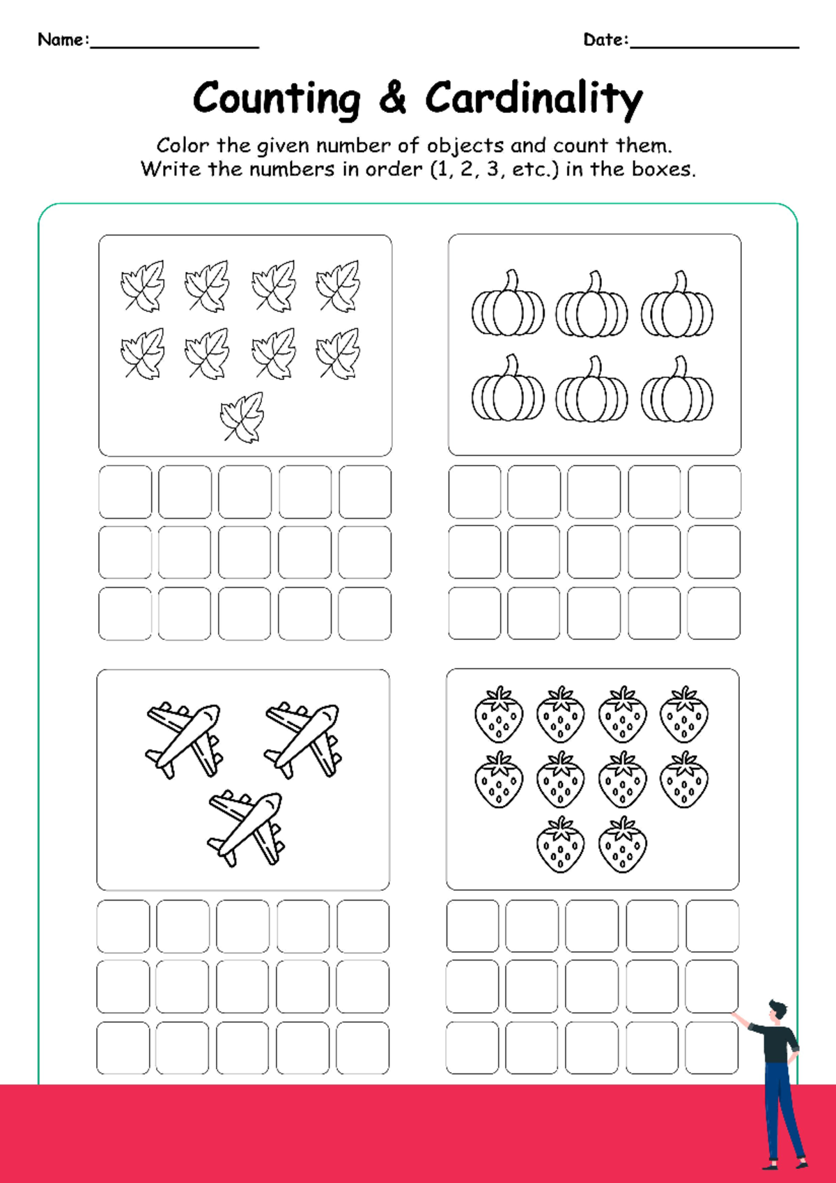 Learn to Count by Coloring - Kindergarten Worksheet - Name: Date ...
