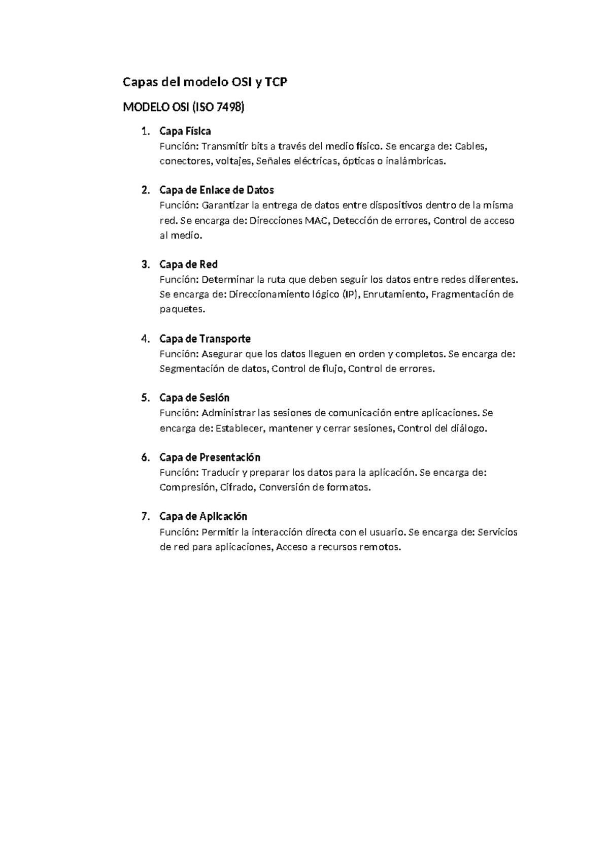 Redes Informáticas: Unidad 2 - Capas del Modelo OSI y TCP - Studocu