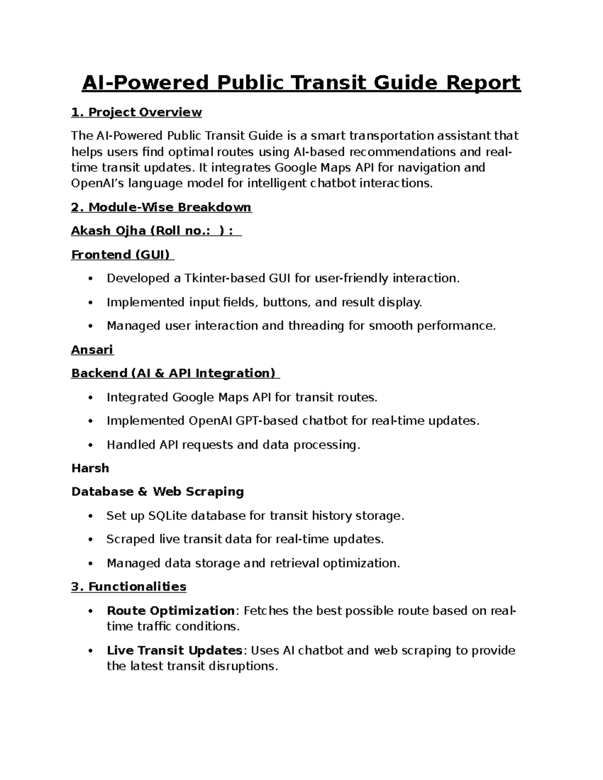 Public Transit Guide Report 1: Project Overview & Tech Details - Studocu