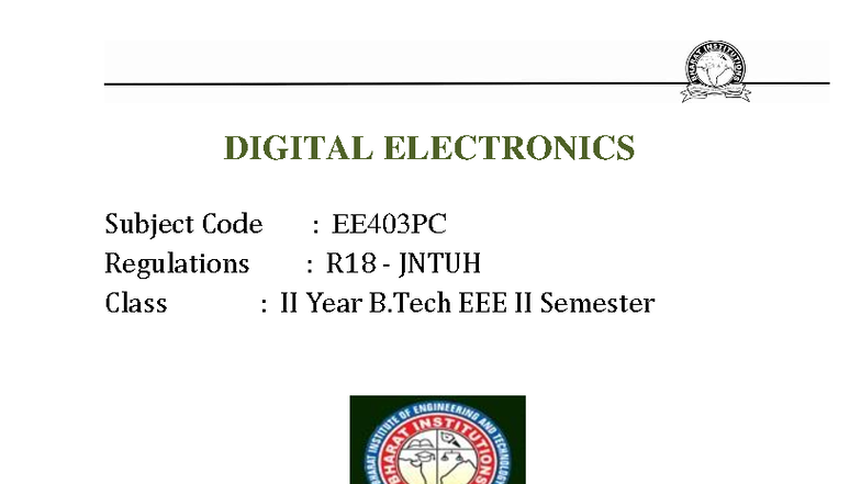 DIGITAL ELECTRONICS (EE403PC) COURSE PLANNER & SYLLABUS - Studocu