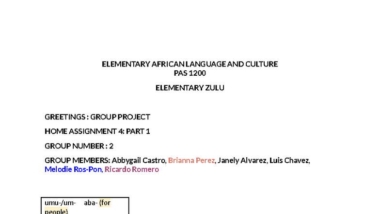 Elementary Zulu Greetings: Group Project (PAS 1200, Homework 4) - Studocu