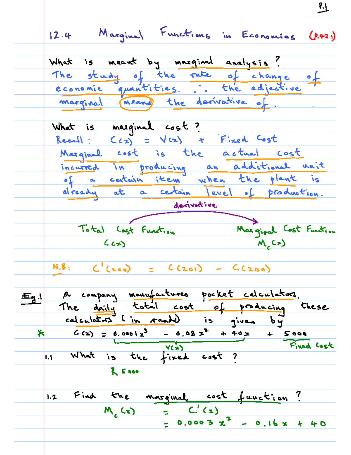 22 Marginal Functions in Economics - derivative Total Cost Function ...