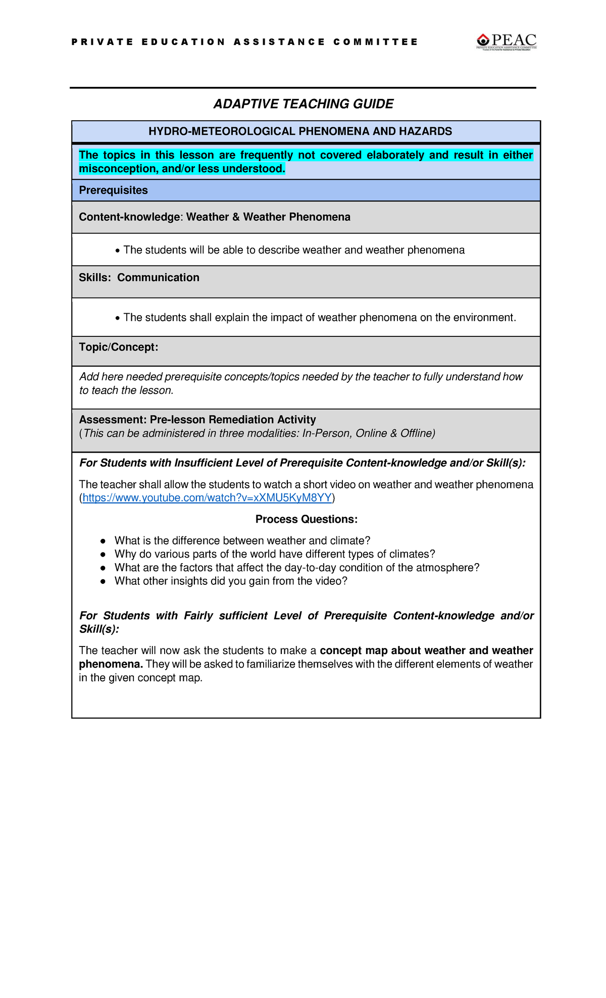 Adaptive Teaching Guide: ATG-EALS(Earth) on Hydrometeorological Hazards ...