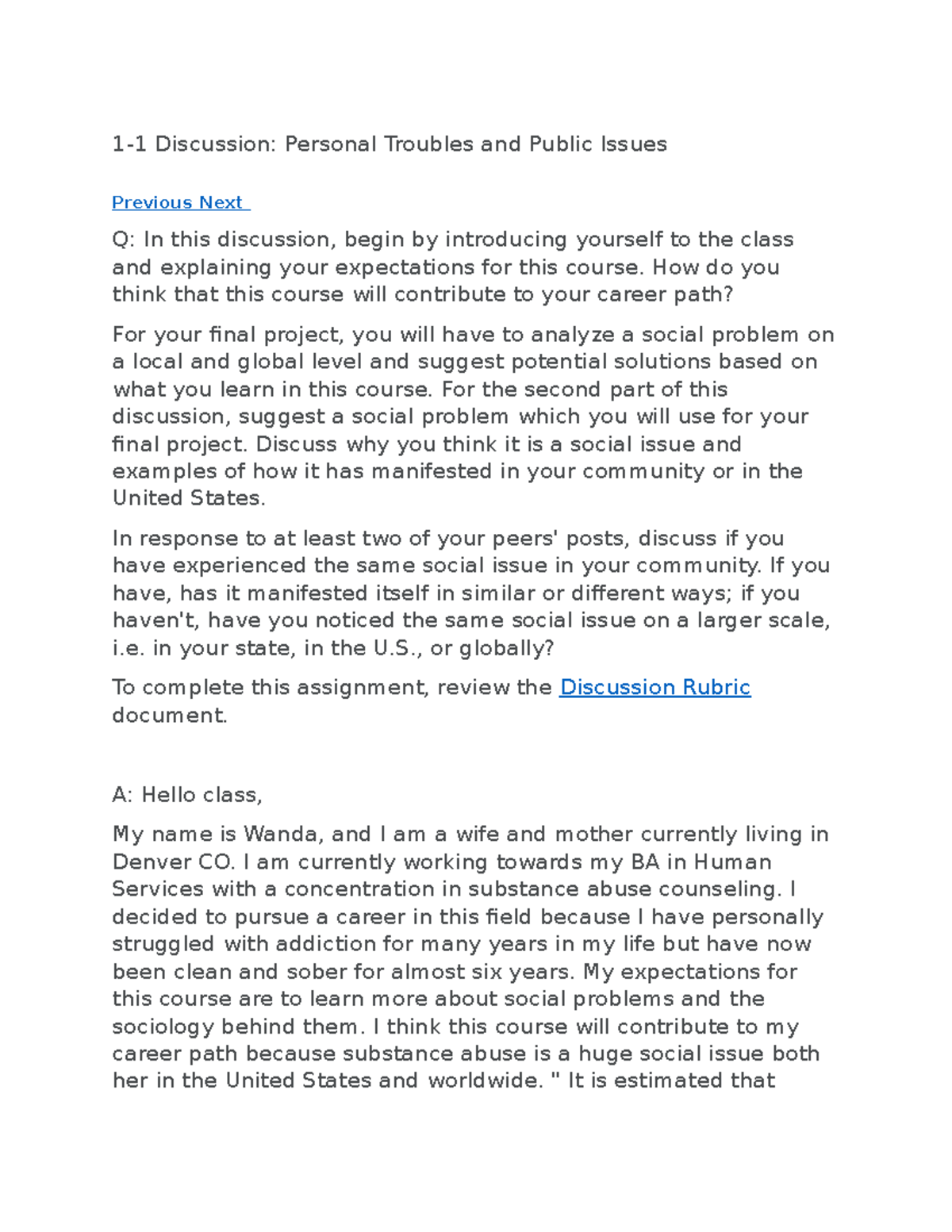 Discussion Questions Week 1: SOC-213 on Social Problems and ...